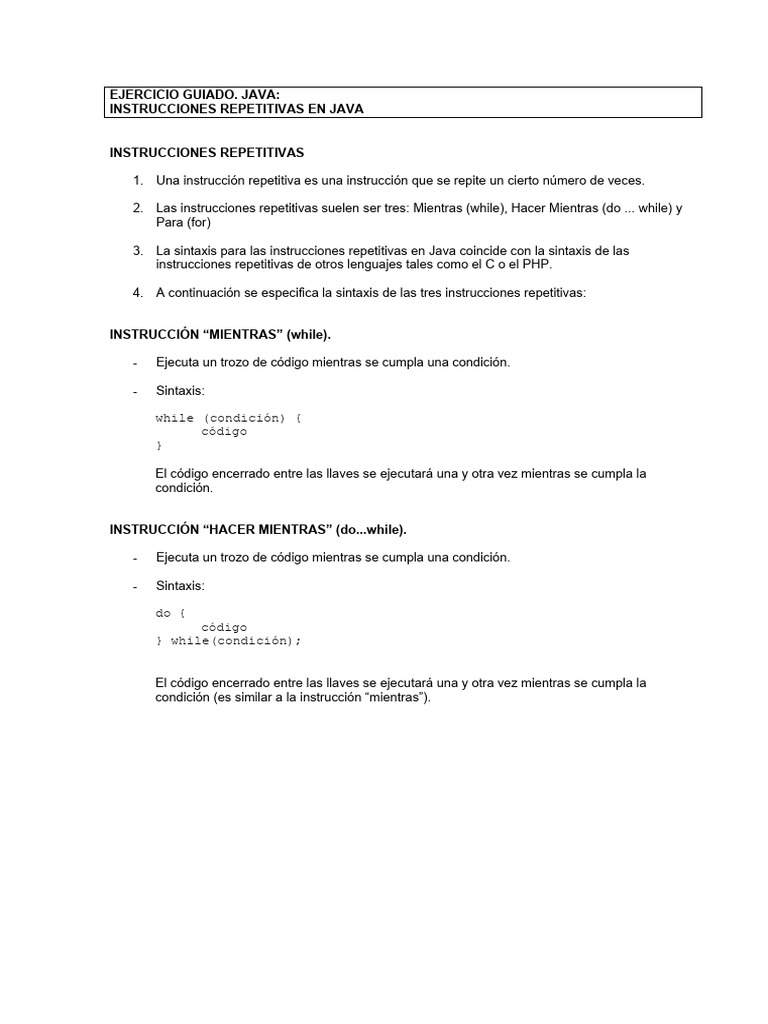 07 Guiados Instrucciones Repetitivas | PDF | Java (lenguaje de programación) | Variable ...