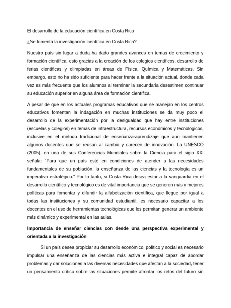 Educación Científica en Costa Rica: Retos y Avances | PDF | Enseñando ...