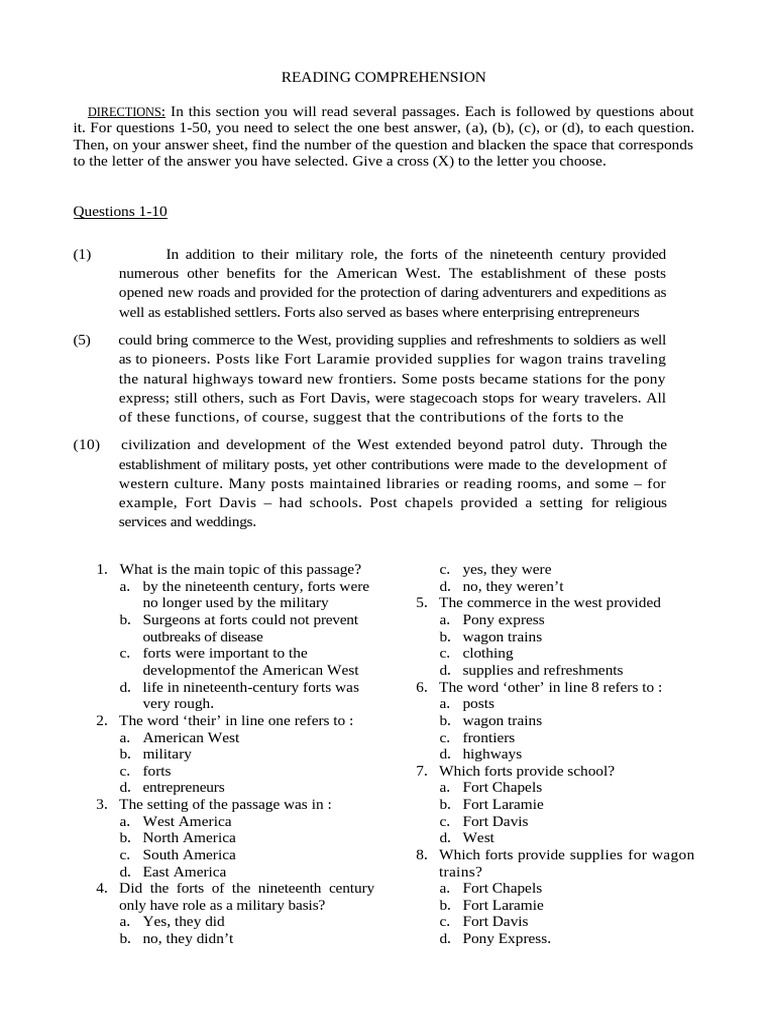 Reading Comprehension Practice Test | PDF