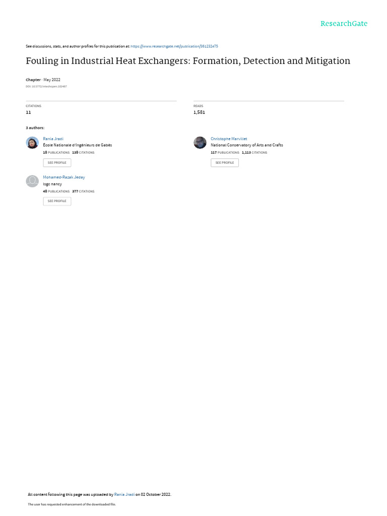 Fouling in Industrial Heat Exchangers: Formation, Detection and Mitigation | PDF | Heat ...