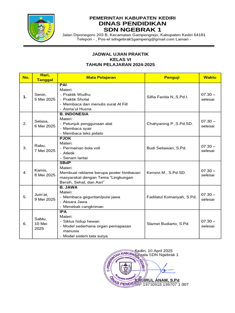 Jadwal Ujian Praktik | PDF
