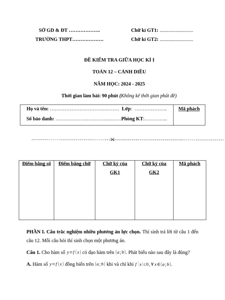 Demo DT Toan 12 CD ghk1 | PDF