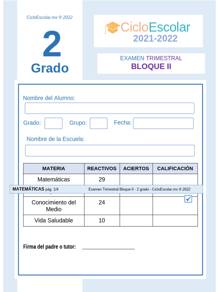 Examen Trimestral Segundo Bloque2 2021 2022 | PDF