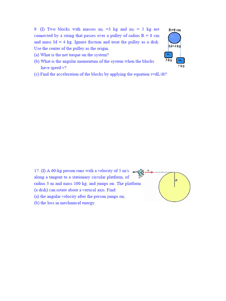 Physics Problems: Torque, Angular Momentum, Forces | PDF