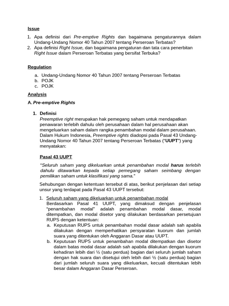 Riset Mengenai Pre-Emptive Rights Dan Rights Issue | PDF