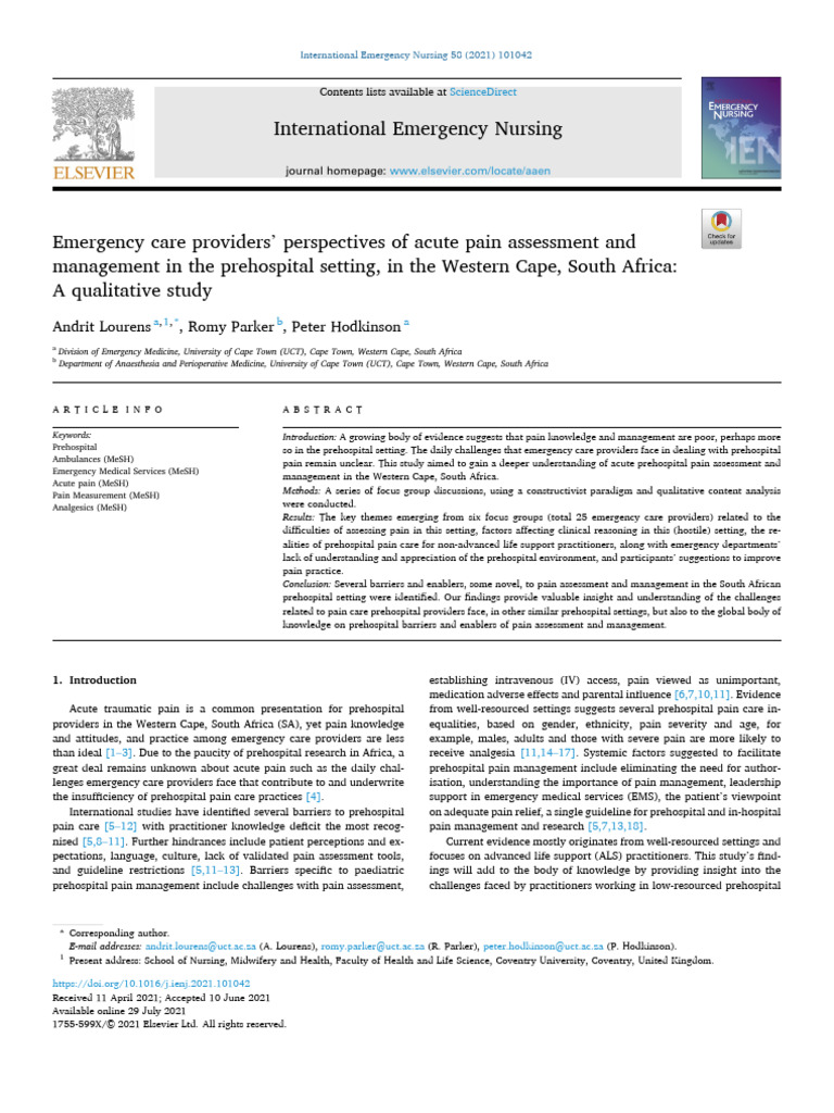 Prehospital Pain Management Insights | PDF | Emergency Medical Services ...