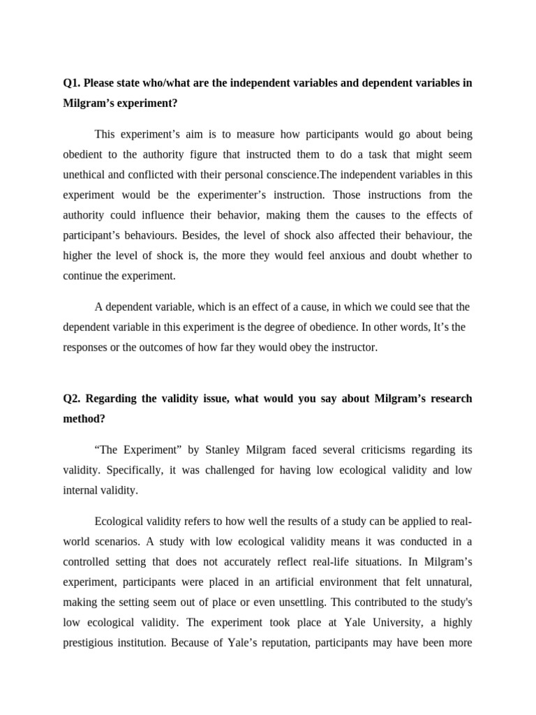 Strength & Weaknesses of Milgram Experiment | PDF | Experiment | Validity (Statistics)