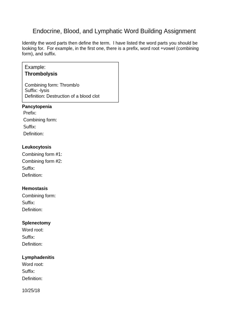 Endocrine and Lymphatic Word Parts Guide | PDF