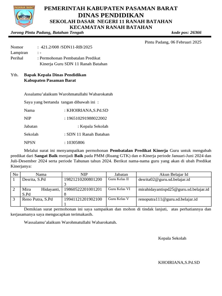 Permohonan Pembatalan Predikat Kinerja | PDF