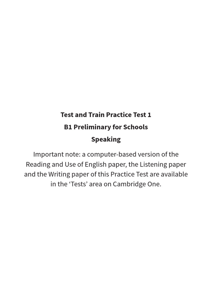 Test and Train Practice Test B1 PFS Speaking Candidate Handout | PDF
