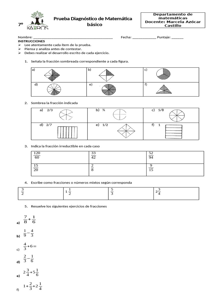 diagnostico 7 matemáticas | PDF | Matemáticas