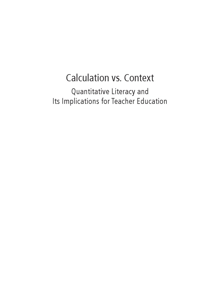 Calculation vs. Context | PDF | Teaching Mathematics | Teachers
