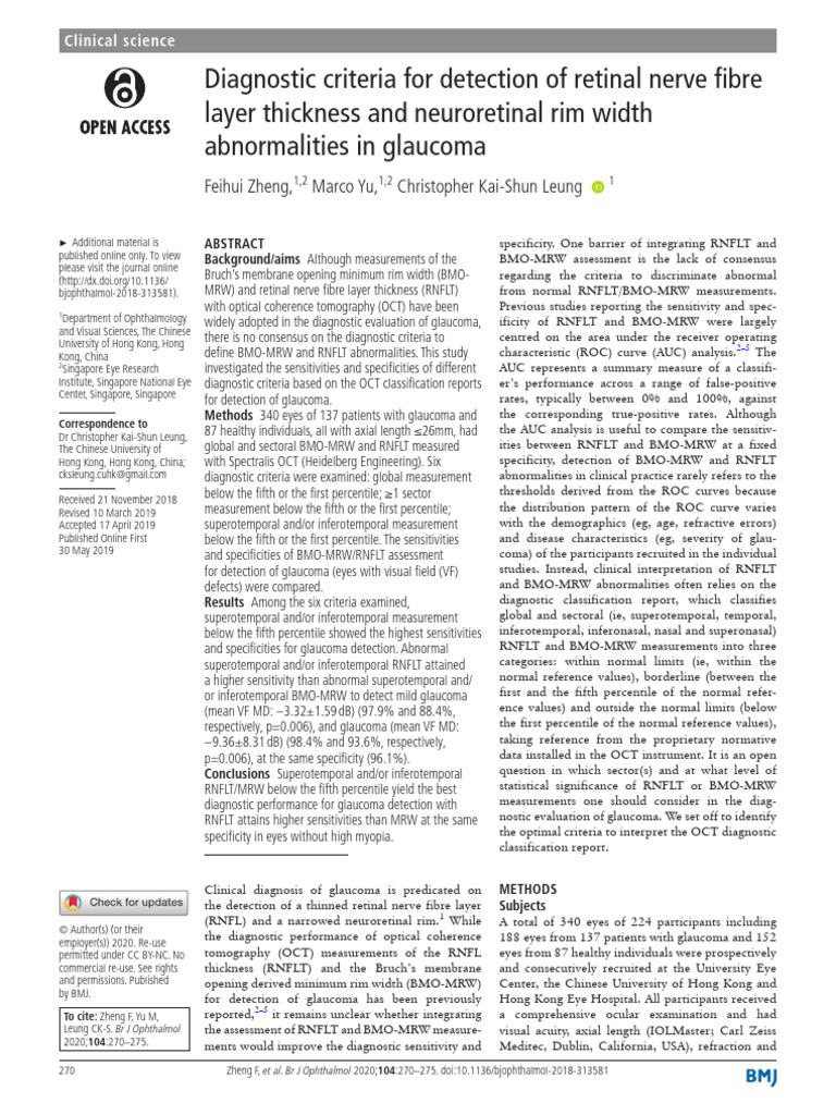 Diagnostic criteria for detection of retinal nerve fibre layer thickness and neuroretinal rim ...