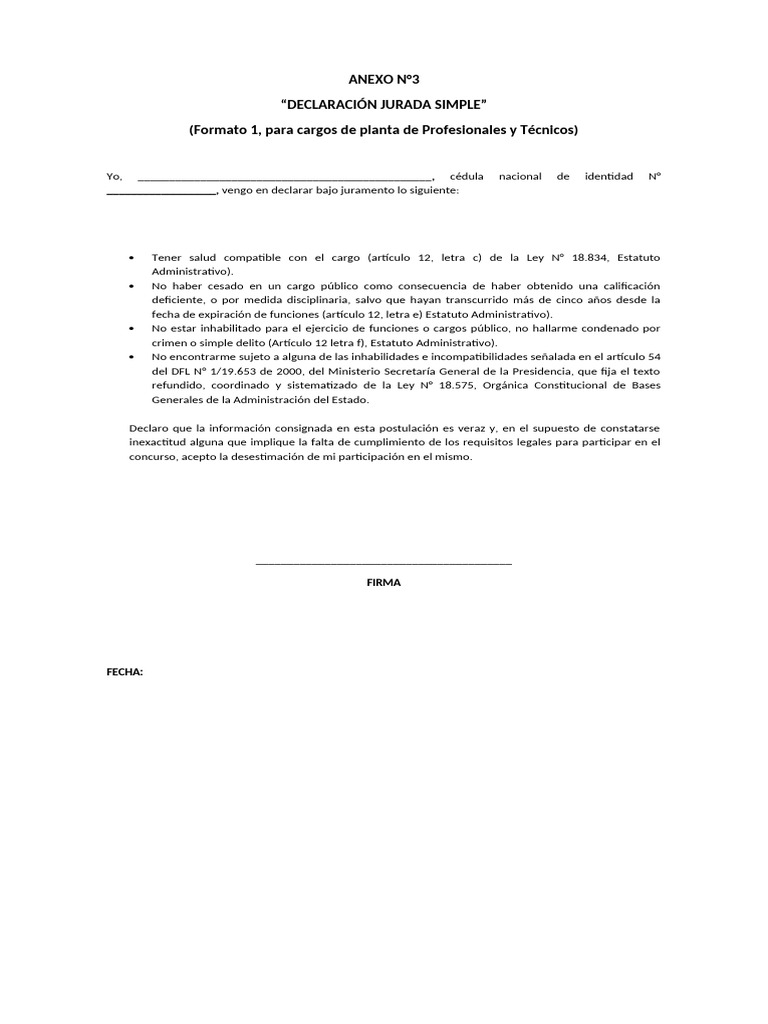 Anexo-N°3-Formato-1-Declaracion-Jurada-Simple | PDF