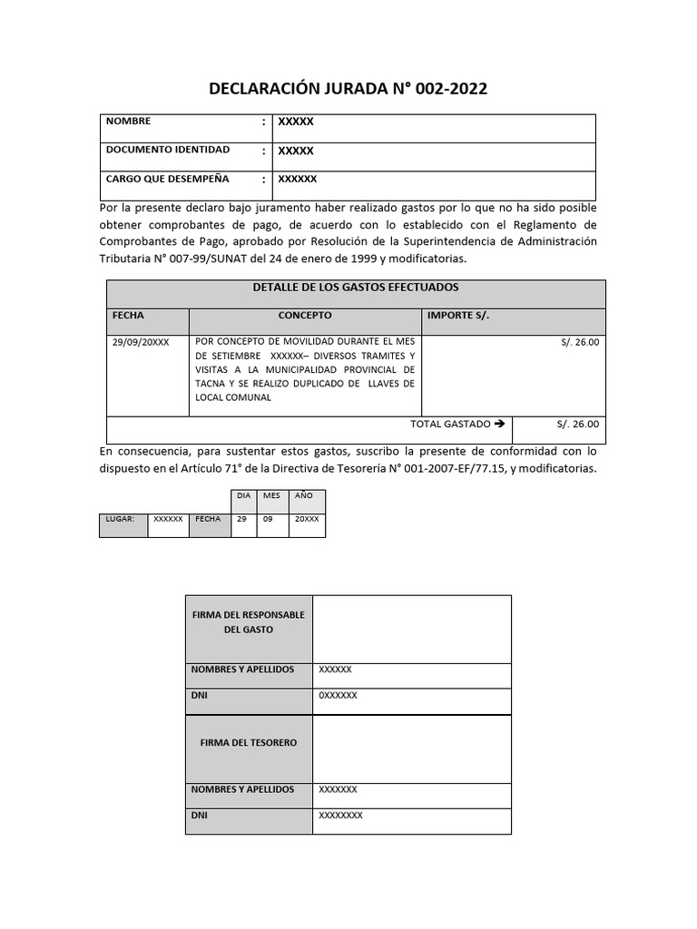 Formato de Declaracion Jurada | PDF