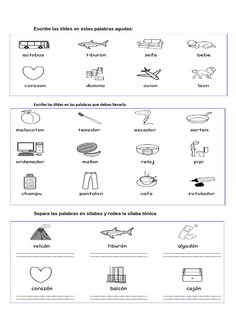 Escribe Las Tildes en Estas Palabras Agudas | PDF