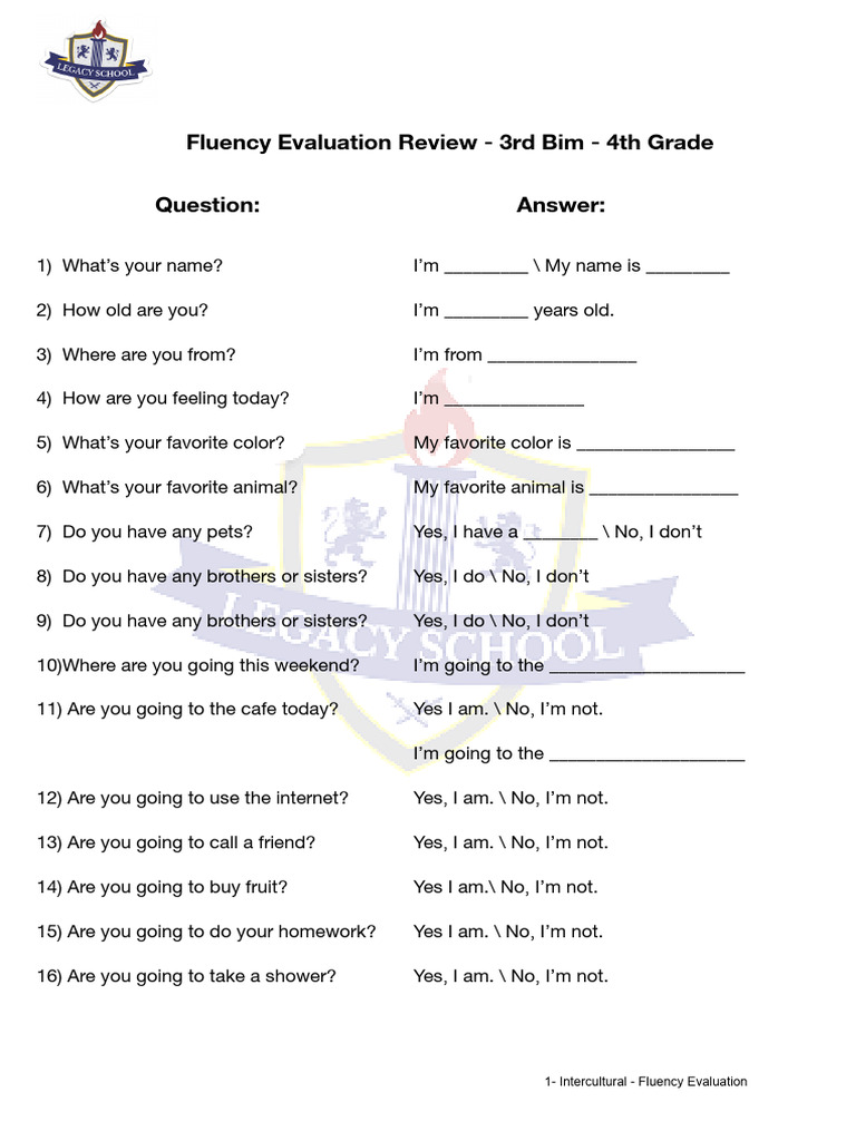 4th Grade Fluency Evaluation Guide | PDF