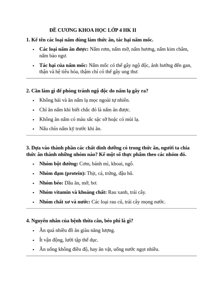 Đê Cuong Khoa Hoc Lop 4 Hkii | PDF