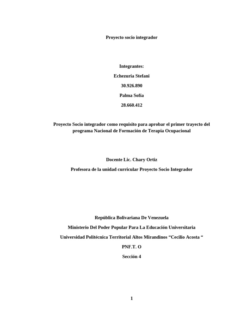 proyecto socio integrador 2 | PDF | Terapia ocupacional | Invalidez