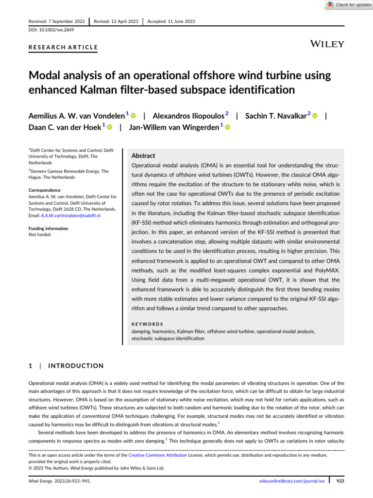 2023 - Vondelen - Modal Analysis of An Operational Offshore Wind Turbine Using Enhanced Kalman ...