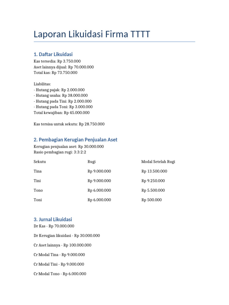 Laporan Likuidasi TTTT | PDF