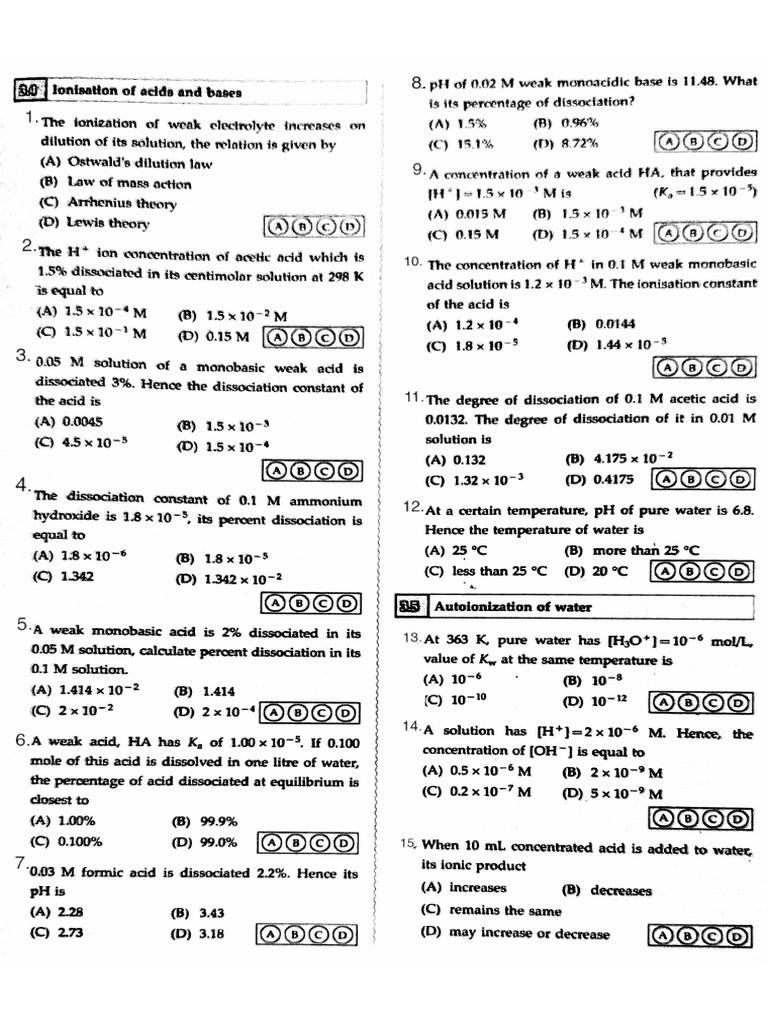 MCQS of Ionic Equilibrium | PDF