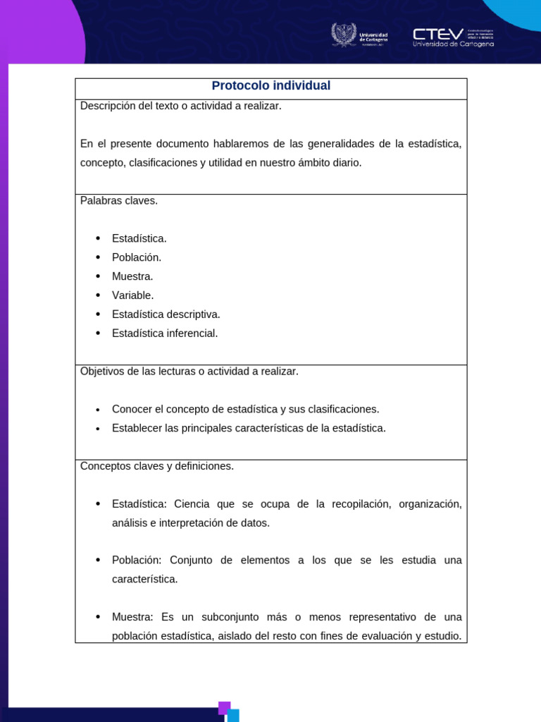 Plantilla Protocolo Individual | PDF | Estadísticas | Datos