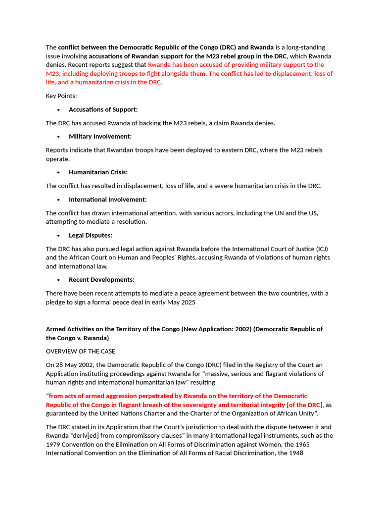 DRC V Rwanda Armed Conflicts | PDF | Democratic Republic Of The Congo ...
