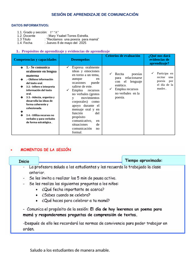 Recitando poesía para mamá en clase | PDF | Poesía | Comunicación