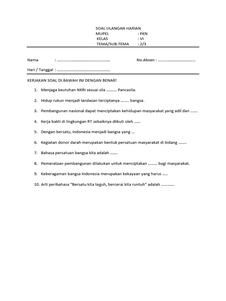 Soal Uh PKN Tema 2 ST 3 | PDF