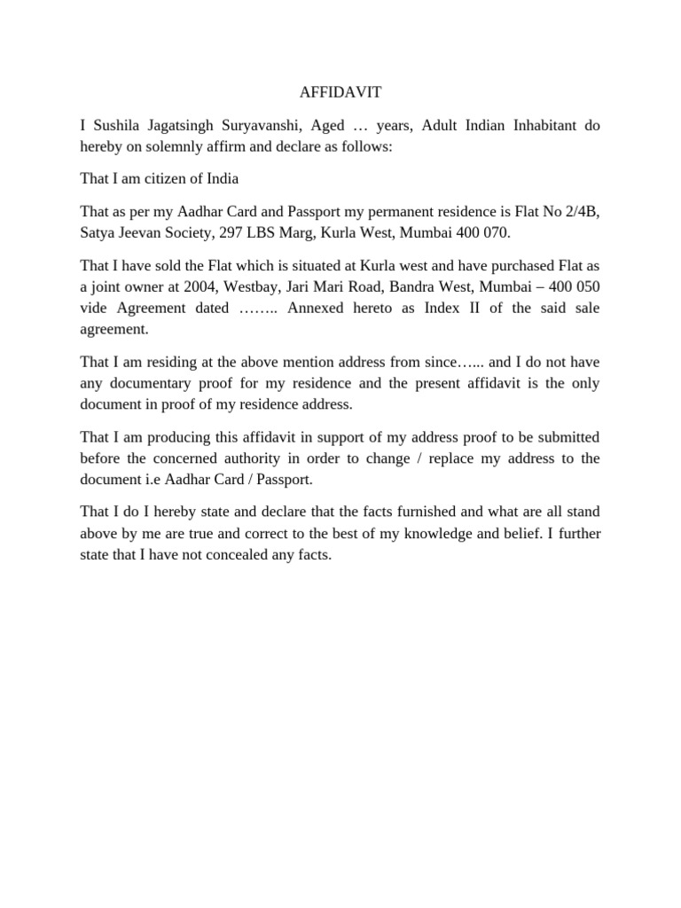 Affidavit (Address Proof) | PDF