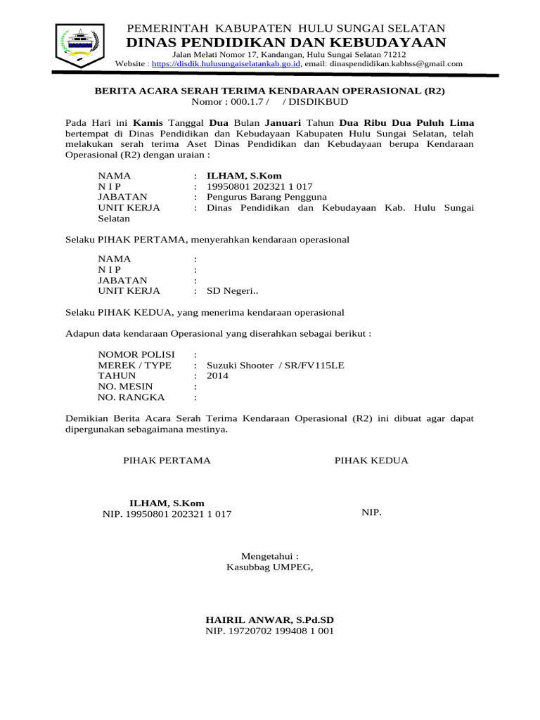 Format BAST Kendaraan Dinas | PDF