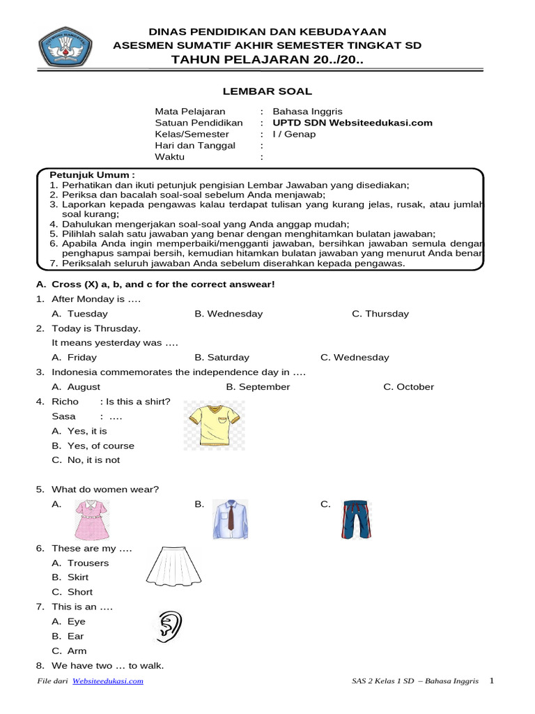 SAS 2 Kelas I - Bhs Inggris | PDF