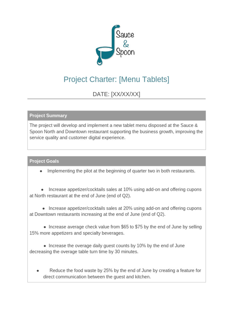 Activity Template_ Project Charter | PDF | Menu | Restaurants
