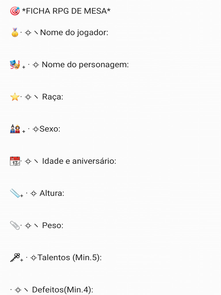 Ficha de RPG Improvisada Simples Por Mily | PDF