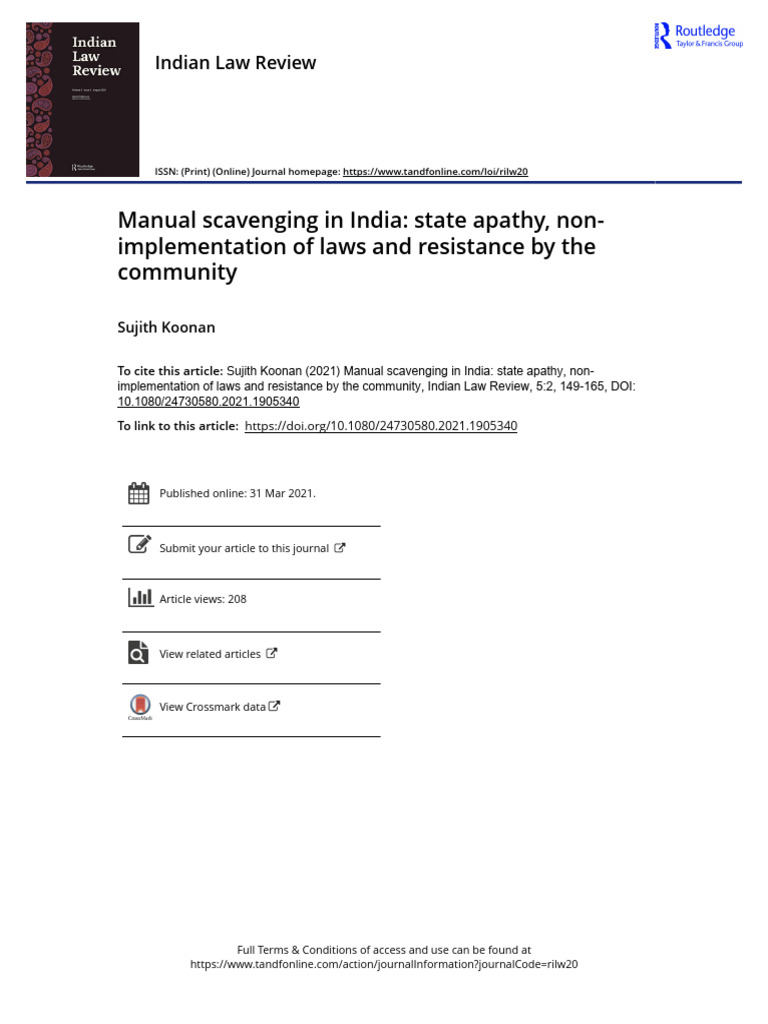 Primary - 2021 ILR Manual Scavenging in India | PDF | Justice | Crime ...