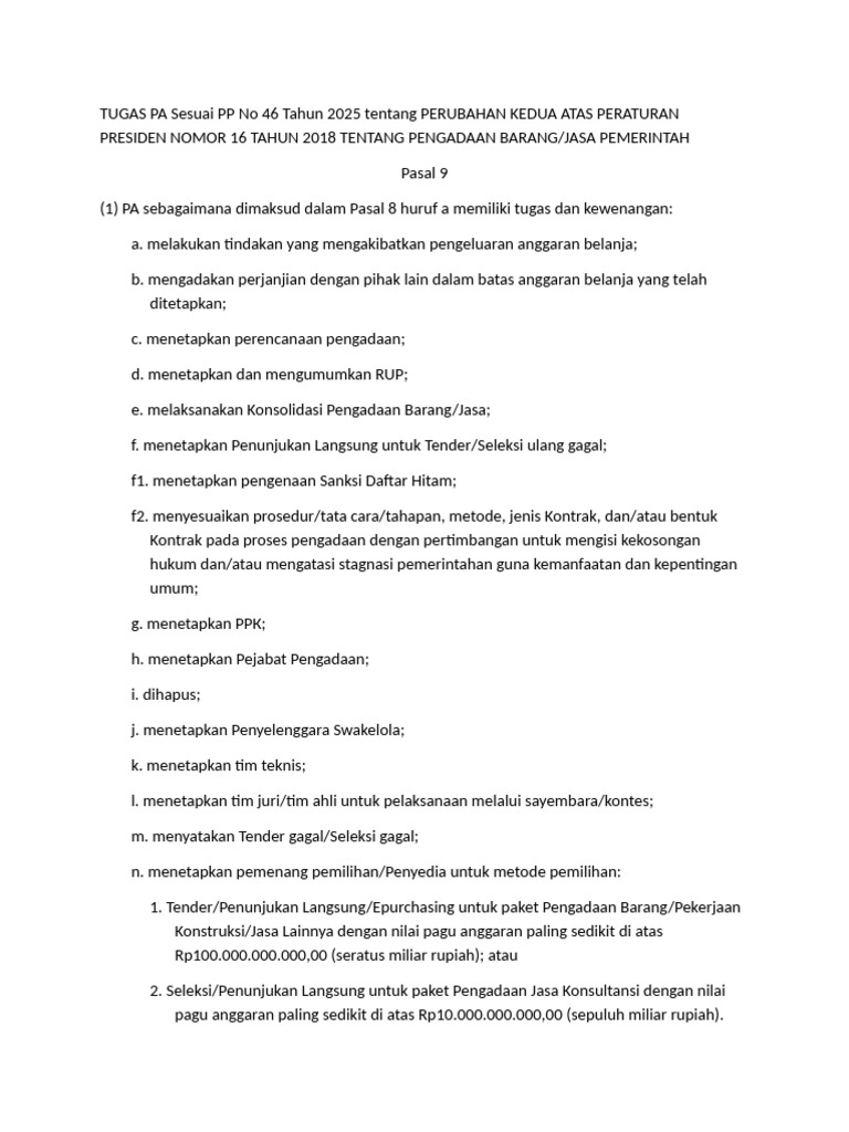 TUGAS PA Sesuai PP No 46 Tahun 2025 Tentang PERUBAHAN KEDUA ATAS PERATURAN PRESIDEN NOMOR 16 ...