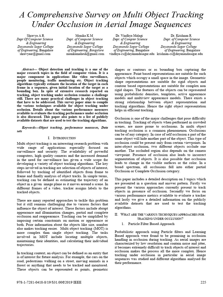 A Comprehensive Survey On Multi Object Tracking Under Occlusion in Aerial Image Sequences | PDF ...