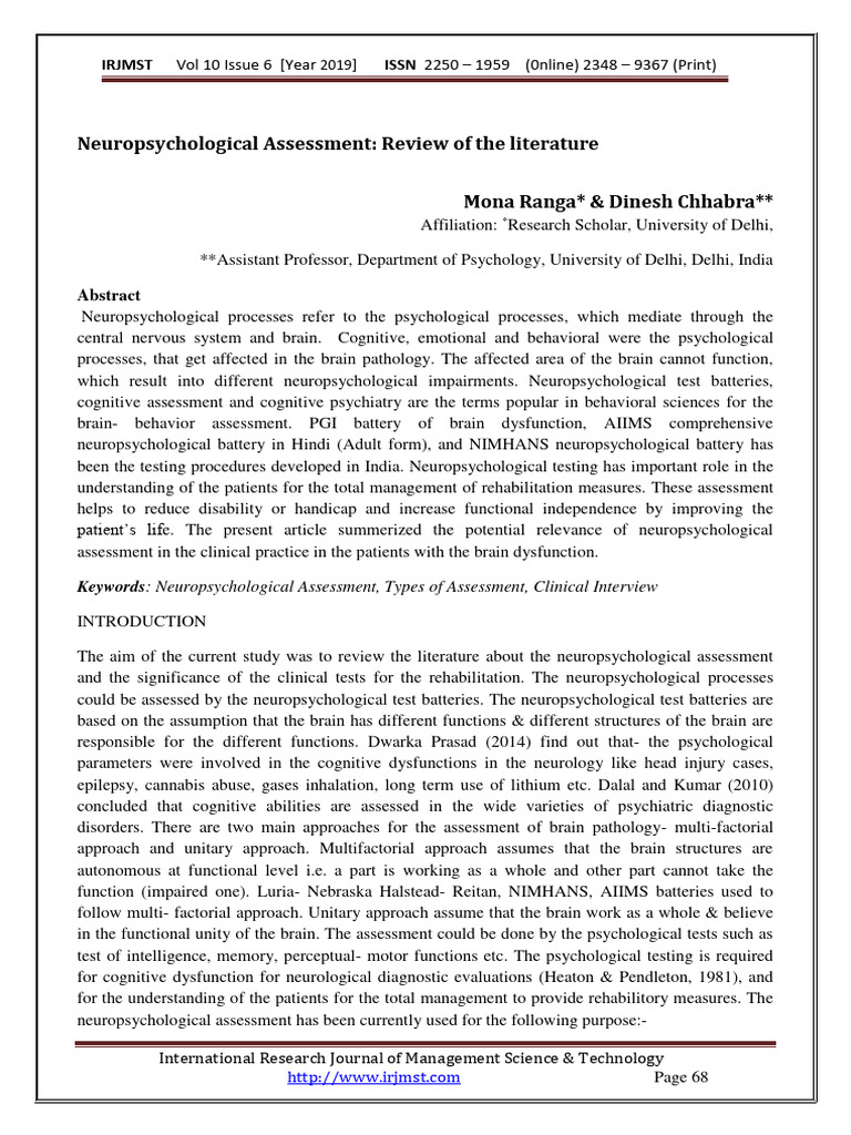 Neuropsychological Assessment Review of | PDF | Schizophrenia ...