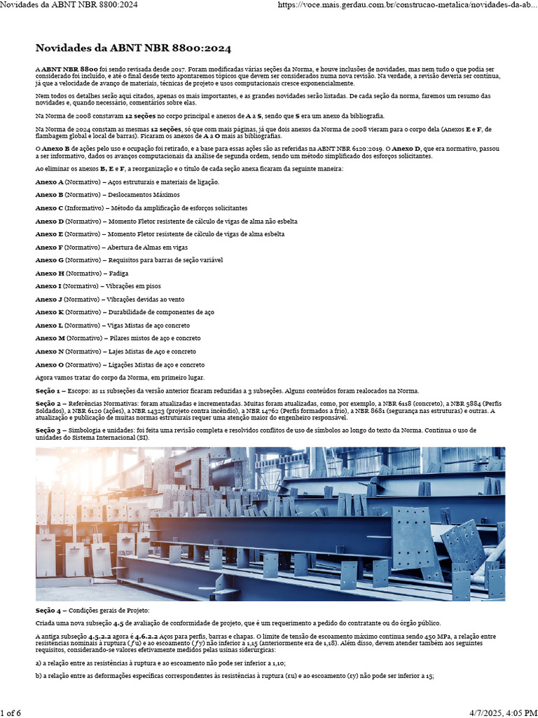 Novidades Da ABNT NBR 8800 - 2024 | PDF | Estresse (Mecânica) | Flexão ...