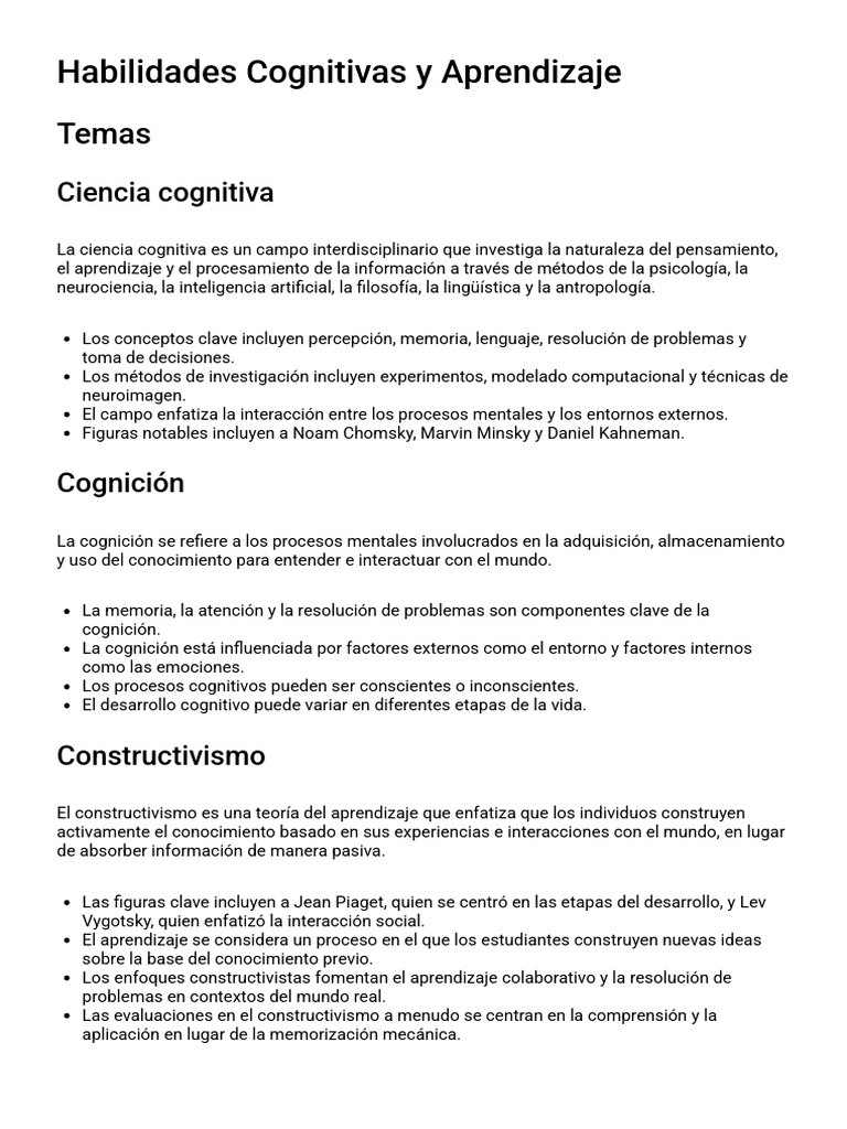 Habilidades Cognitivas y Aprendizaje Efectivo | PDF | Sinapsis ...