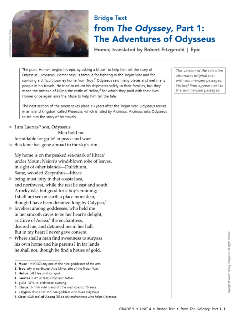Bridge Text - From The Odyssey, Part 1 PDF | PDF | Odyssey | Odysseus