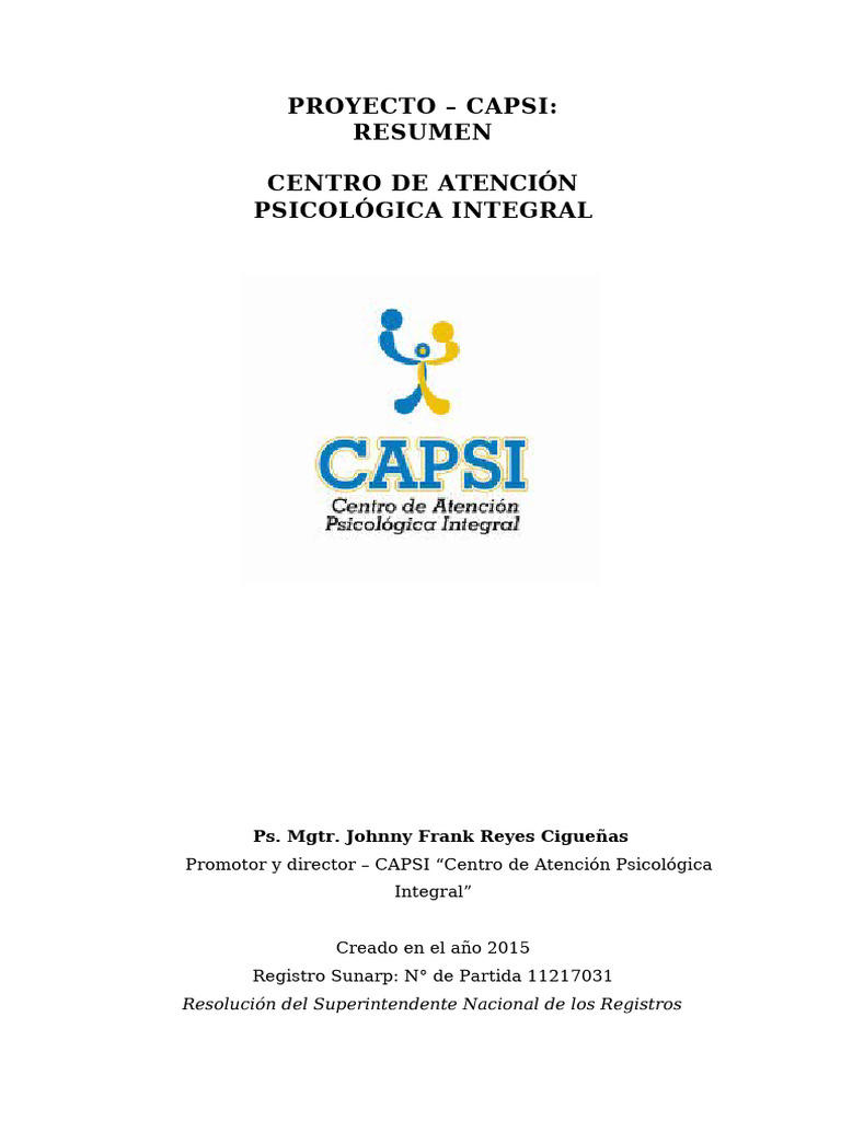 CAPSI: Centro de Atención Psicológica Integral | PDF | Sicología ...