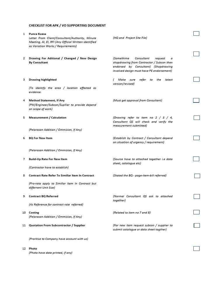 Checklist For KPK APK KKS PHK | PDF