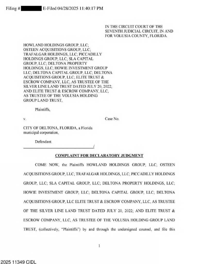 Developer Lawsuit Against Keep Deltona Wild | PDF | Lawsuit | Declaratory Judgment