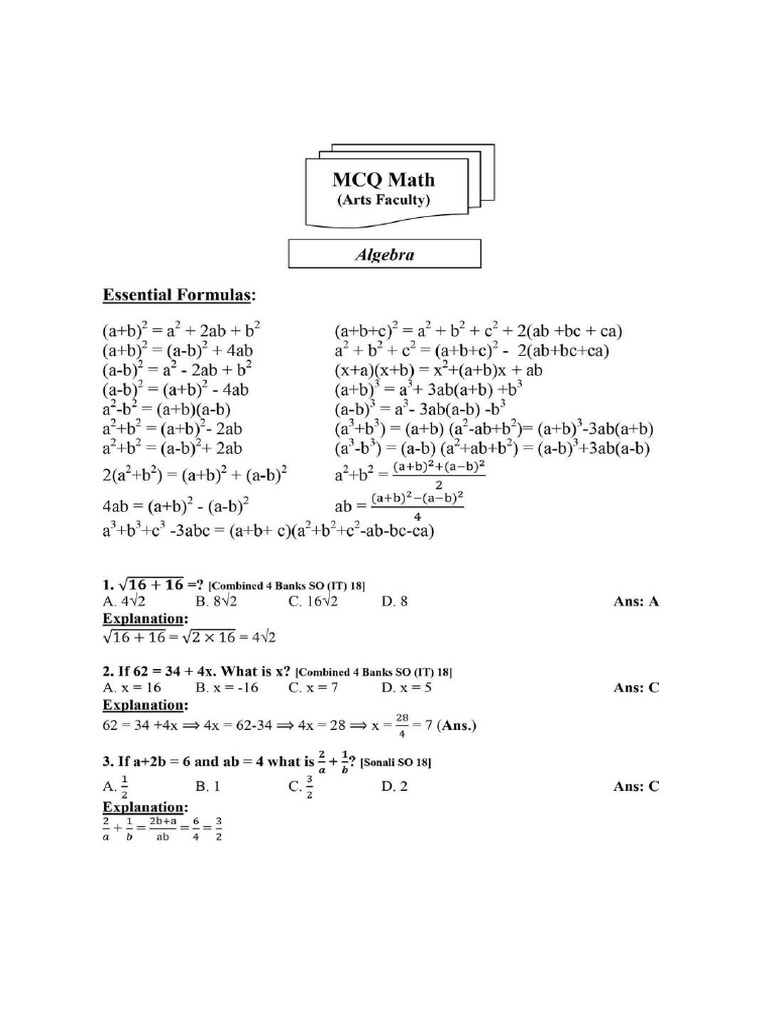 Arts All Math MCQ | PDF