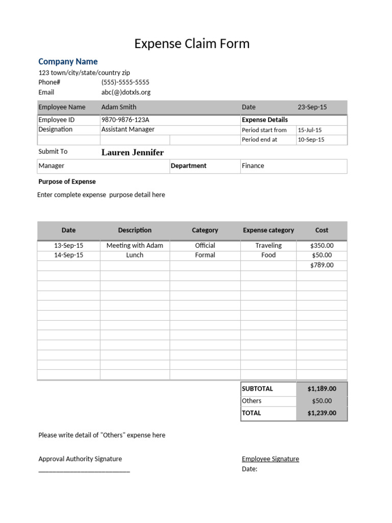 Expense Claim Form | PDF