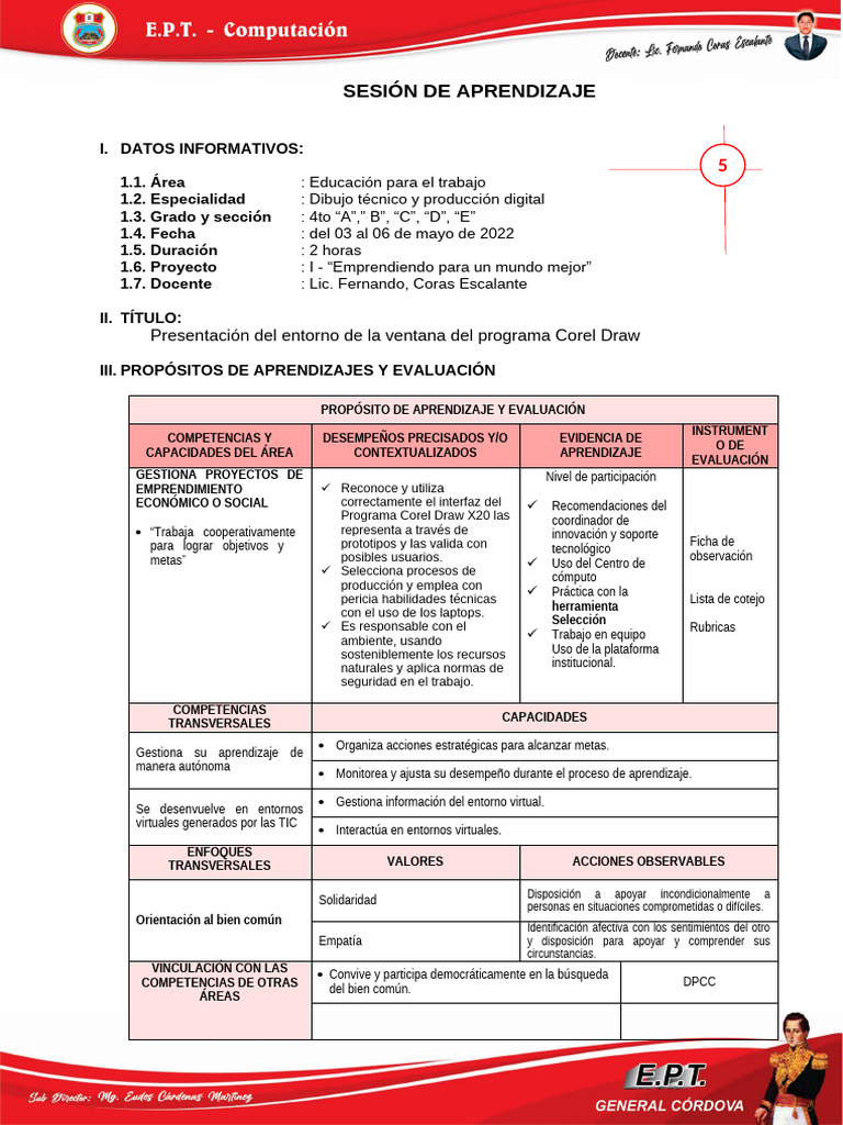 5 SESIÓN DE APRENDIZAJE-4° EPT | PDF | Diseño gráfico | Maestros