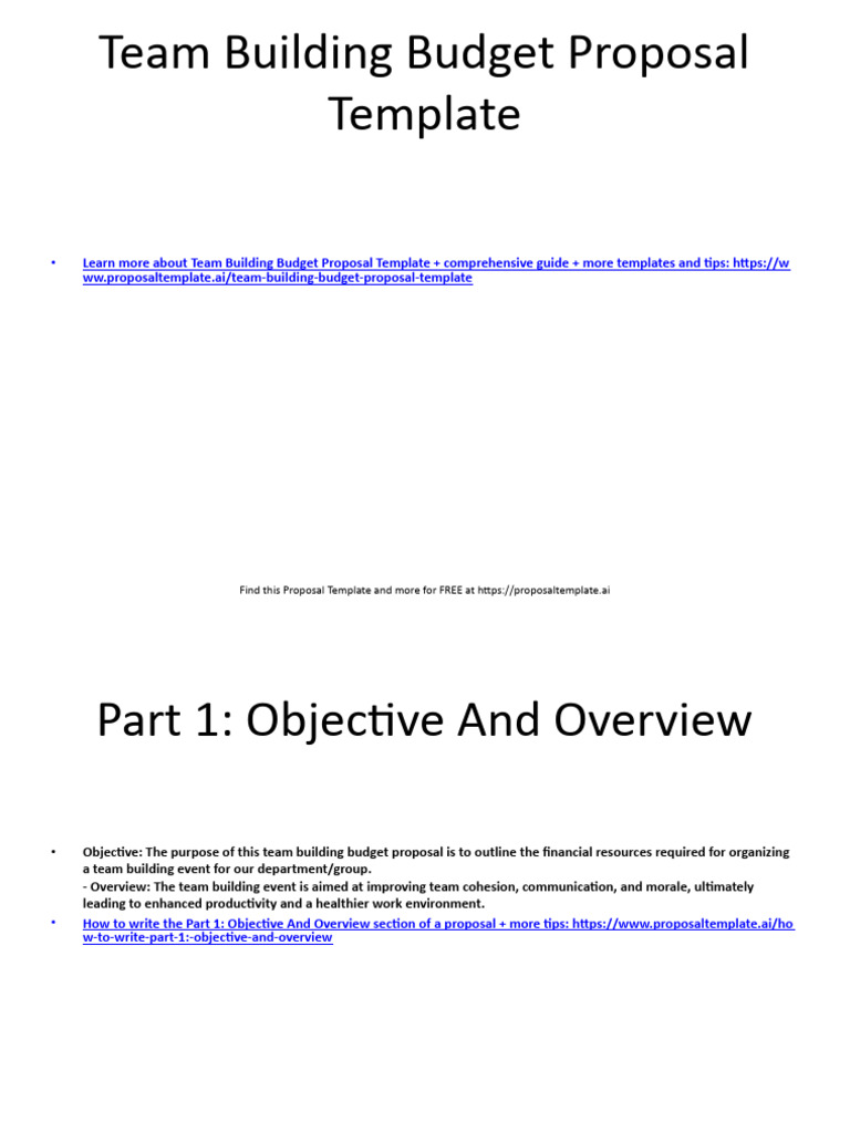 Team Building Budget Proposal Template Free | PDF