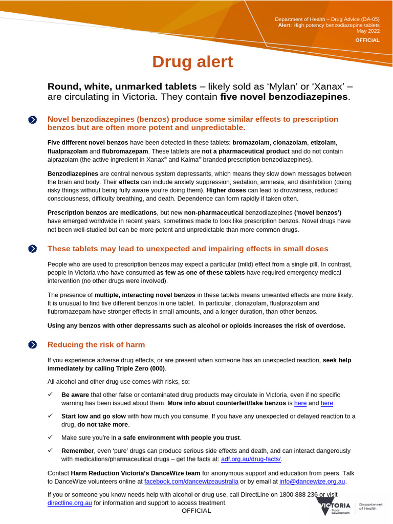 Drug Alert High Potency Benzodiazepine Tablets | PDF | Benzodiazepine ...